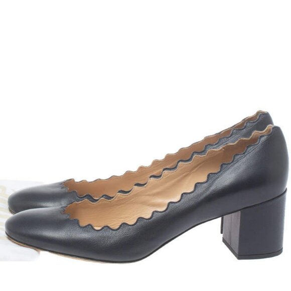 Chloe | Shoes | Chloe Lauren Scalloped Leather Pumps In Abyss Blue Sz ...